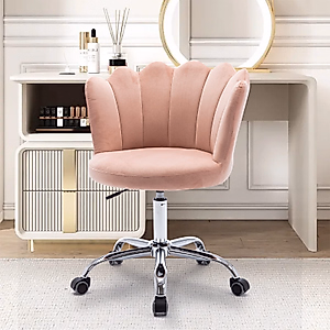 Yoluckea Modern Velvet Swivel Office Chair, Pink, Adjustable Height, Ergonomic Design