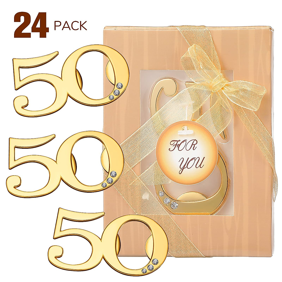 24 Pieces 50th Beer Bottle Openers for 50th Birthday Party Favors or 50th Wedding Anniversary Bottle Openers Souvenirs Decoration for Guests, Rose Gold