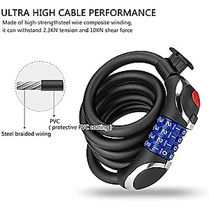 Bicycle Lock, with LED Night Light Lighting, Combination Lock, Mountain Bike Steel Cable Lock, 120cm / 12mm