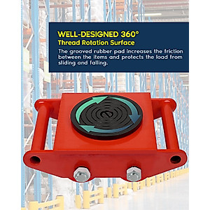 FAHKNS Machinery Moving Skate Heavy Duty Machinery Skates Cargo Mover 6T Machine Skates with 360° Rotation Cap 4 PU Rollers for Heavy Duty Industrial Moving Equipment(Red)