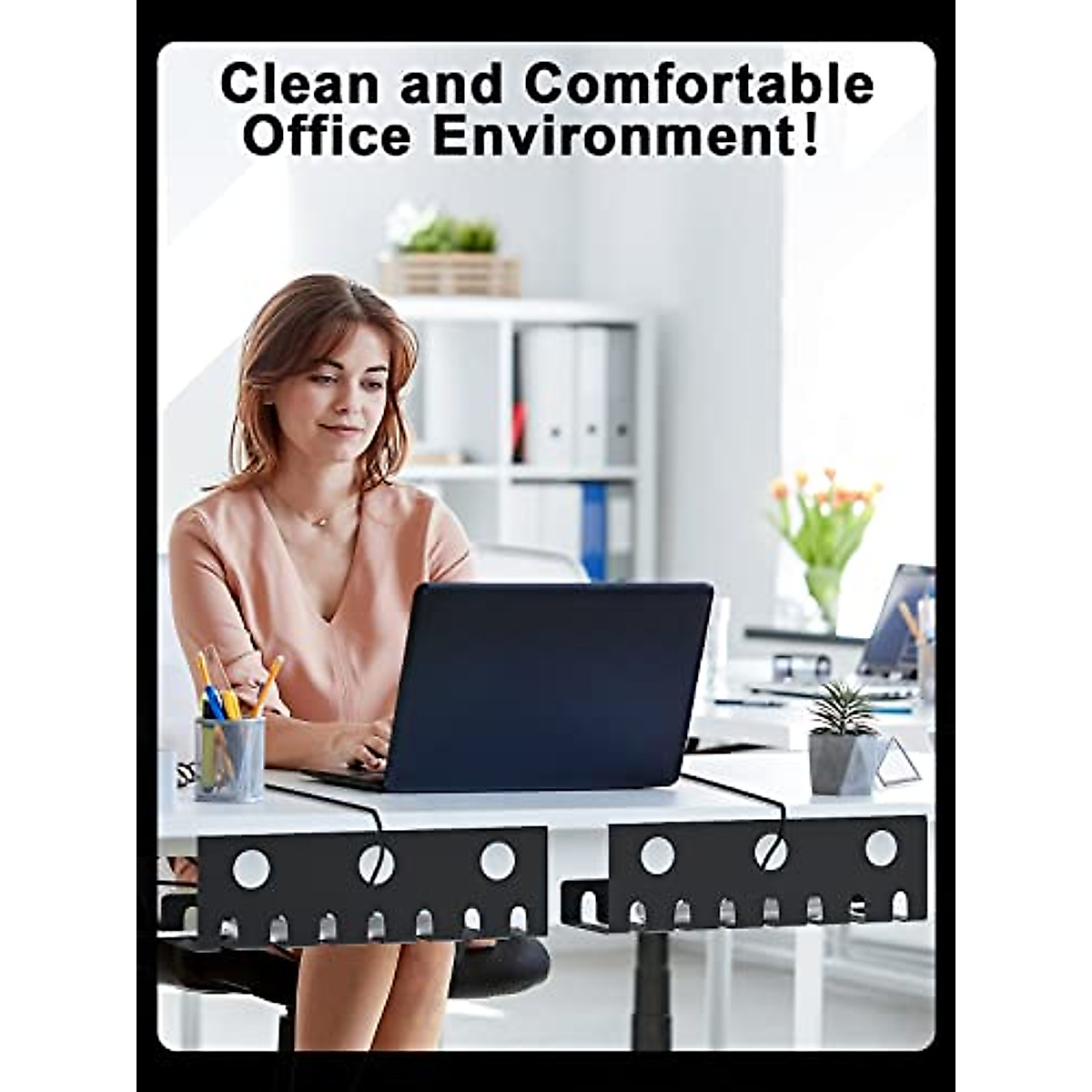 Under Desk Cable Management Tray 2 Pack, Metal Cable Tray Basket for Wire Management, No Drill/Drill PC Cord Organizer for Home Office Computer Desk Cable Hider, 15.75x4.72x4.72in, Black Raceway