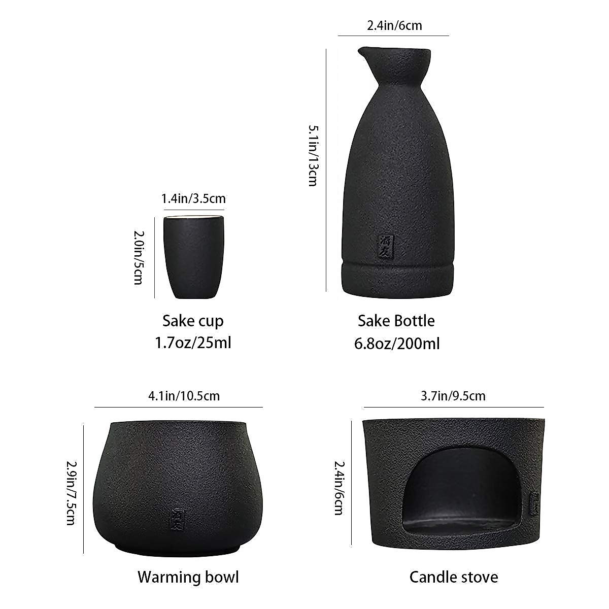 Lyty Ceramic Sake Set Cups with Warmer + Sake Saki Drink Storage Gift Box, Porcelain Pottery Hot Cold Saki Drink, 9pcs Include 1 Stove 1 Warming Bowl 1 Sake Bottle 6 Cup