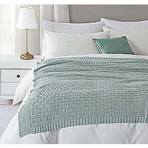 RUDONG M Sage Green Cotton Cable Knit Throw Blanket, Cozy Warm Knitted Couch Cover Blankets, 50 x 60 Inch