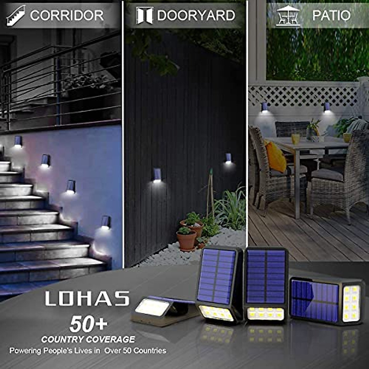 LOHAS LED Solar Fence Lights Outdoor, IP65 Waterproof Solar Deck Lights, Super Bright 6000K Solar Wall Lights, Auto On/Off Solar Lights, Ideal for Patio, Front Door, Backyard, Garage, Garden, 4 Pack