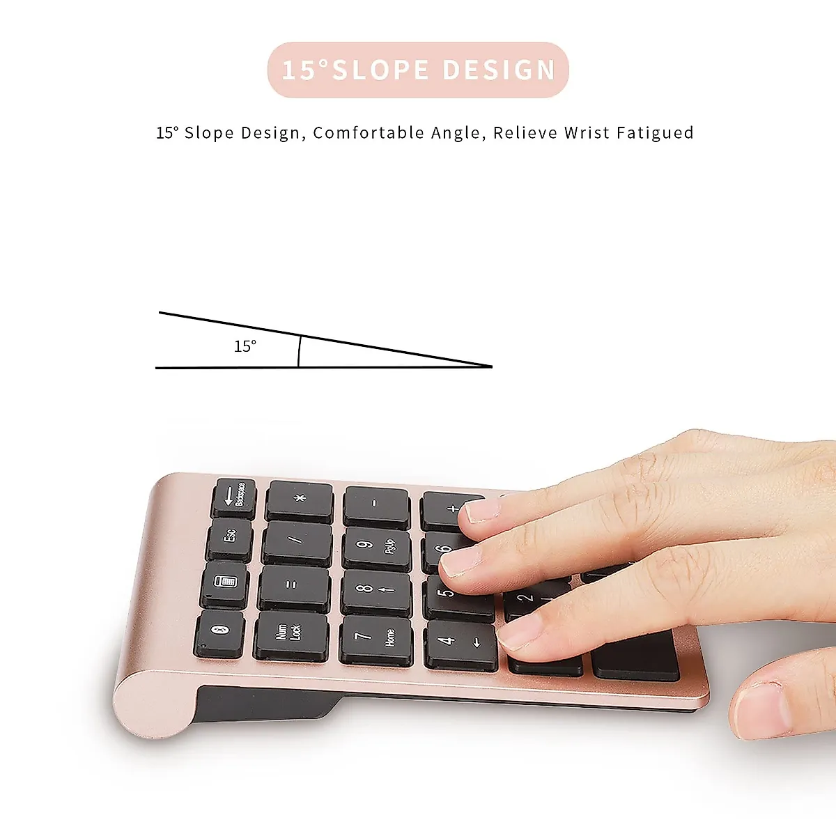 Jopwkuin Bluetooth Number Pad, 22 Keys Number Keypad with Shortcut Key, 10Keys Portable Financial Accounting Number Pad, Bluetooth 5.0 Numeric Keyboard for Laptop, PC, Desktop, Pad(Rose