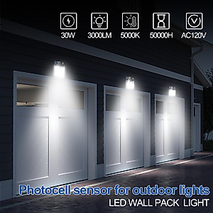 CINOTON 30W LED Wall Pack Light with Dusk to Dawn Sensor, 3600LM, 5000K Daylight [120Vac/200-300W HID/HPS Equiv.] IP65 Waterproof Outdoor Security Flood Lighting for Garage Warehouse Garden 2 Pack