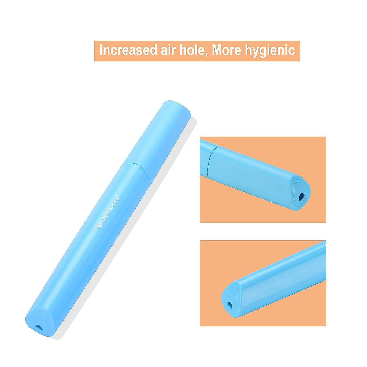 Travel Toothbrush Case Plastic Container Box Breathable Design with Air Hole More Toothbrush Tube for Home Daily Office Business Use (Light Blue)