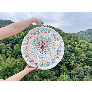 vctops Boho Print Round Chair Pad with Handle Soft Velvet Chiar Cushion Floral Pattern Thicken Seat Cushion for Dining Chairs, Office Chairs, Hardwood Floors (Blue A,16"x16")