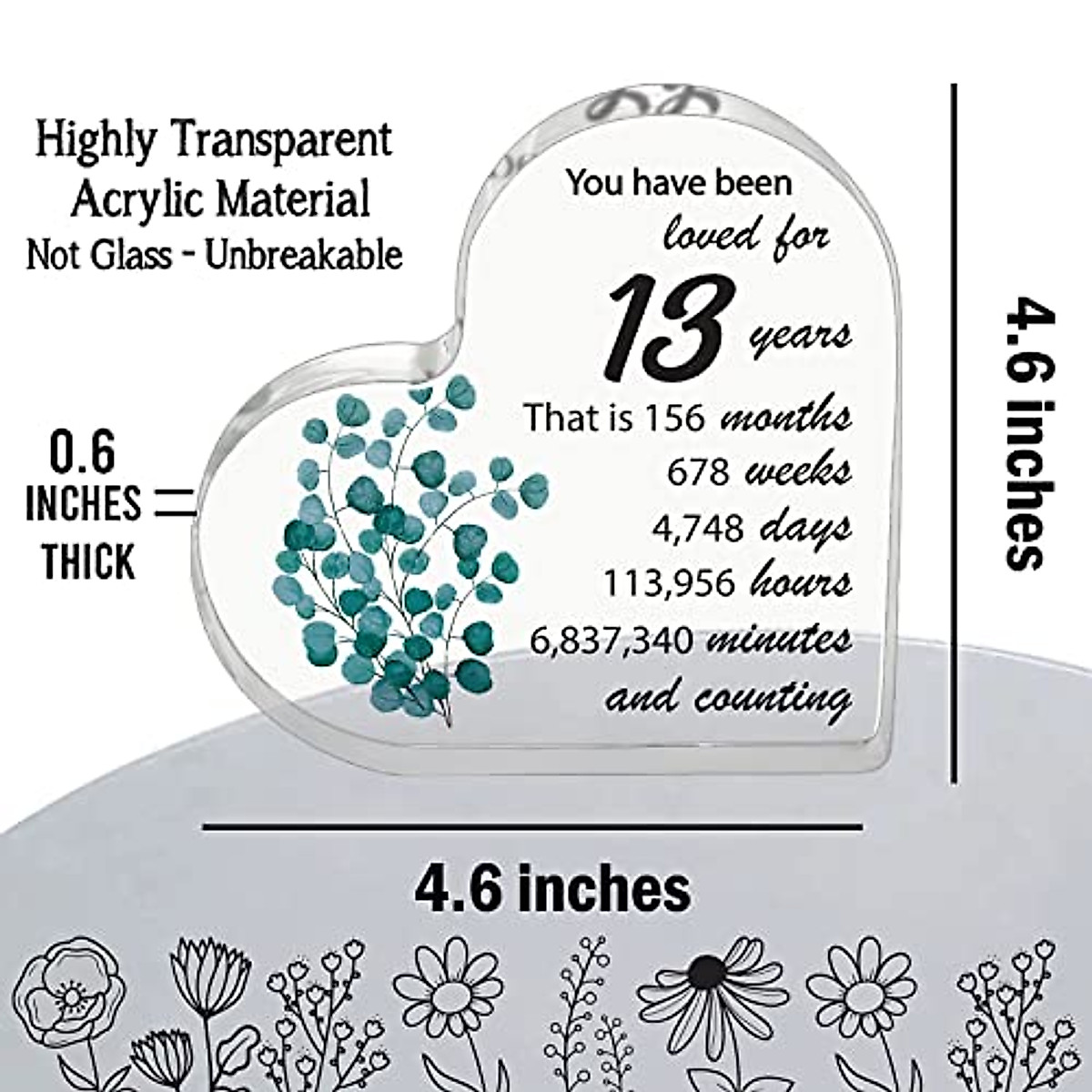 13rd Birthday Gifts 13rd Birthday Decorations for 13 Years Old Girls Boys Happy Birthday Gifts for Daughter Granddaughter Sister Acrylic Heart Keepsake, 13 Years Anniversary Keepsake Gifts