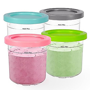 Replacement Pints Container with Silicone Lid for Ninja Pints and Lids, Compatible with NC299AMZ & NC300s Series Ice Cream Makers, 4 Pack 16oz Pint Containers Replacement with Leak Proof Lids, Bpa Free (4PCS)