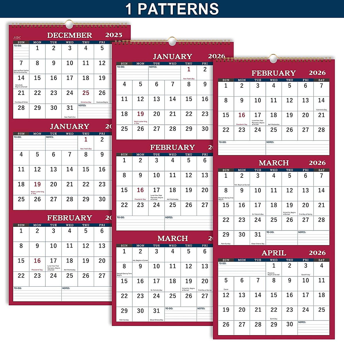 2023-2024 Calendar - 18 Monthly Calendar with Thick Paper, 14.6" x 11.5", Jan. 2023 - Jun. 2024, Twin-Wire Binding + Hanging Hook + Unruled Blocks with Julian Date, Horizontal - Pink