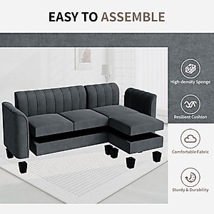 JAMFLY 79'' Sectional Sofa Couch for Living Room, Small 3-Seat L Shaped Couch with Linen Fabric, Convertible Sofa with Chaise Clearance Set for Small Space (Dark Grey)