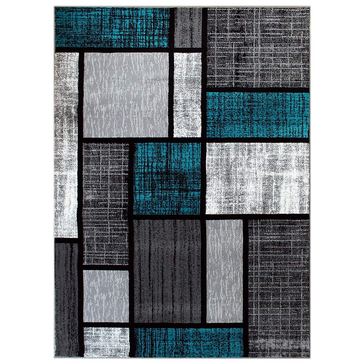 Masada Rugs, Stephanie Collection Area Rug Modern Contemporary Design 1110 Turquoise Grey White Black (5 Feet 3 Inch X 7 Feet 3 Inch)