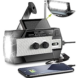 Tiamat+ Radio, Solar Hand Crank Radio with 4000mAh-Power Bank USB Charger, Portable AM/FM/NOAA Tiamat+ Radio, Reading Lamp, LED Flashlight, SOS Alarm for Emergency Black-White