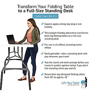 Lift Your Table® Folding Table Risers, Made in The USA, Standing Desk Kit, Easy-to-Use Bent Leg Folding Table Extensions, Raises Folding Tables 14” Inches. Durable, Sturdy. Set of 4, Black