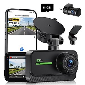 GMAIPOP Dash Cam Front and Rear 4K+2K, Dual WiFi Dash Camera for Cars with 64GB Card, 3" IPS dashbord dashcam 24/7 Parking Mode,Night Vision,G-Sensor, Loop Recording,170° Wide Angle