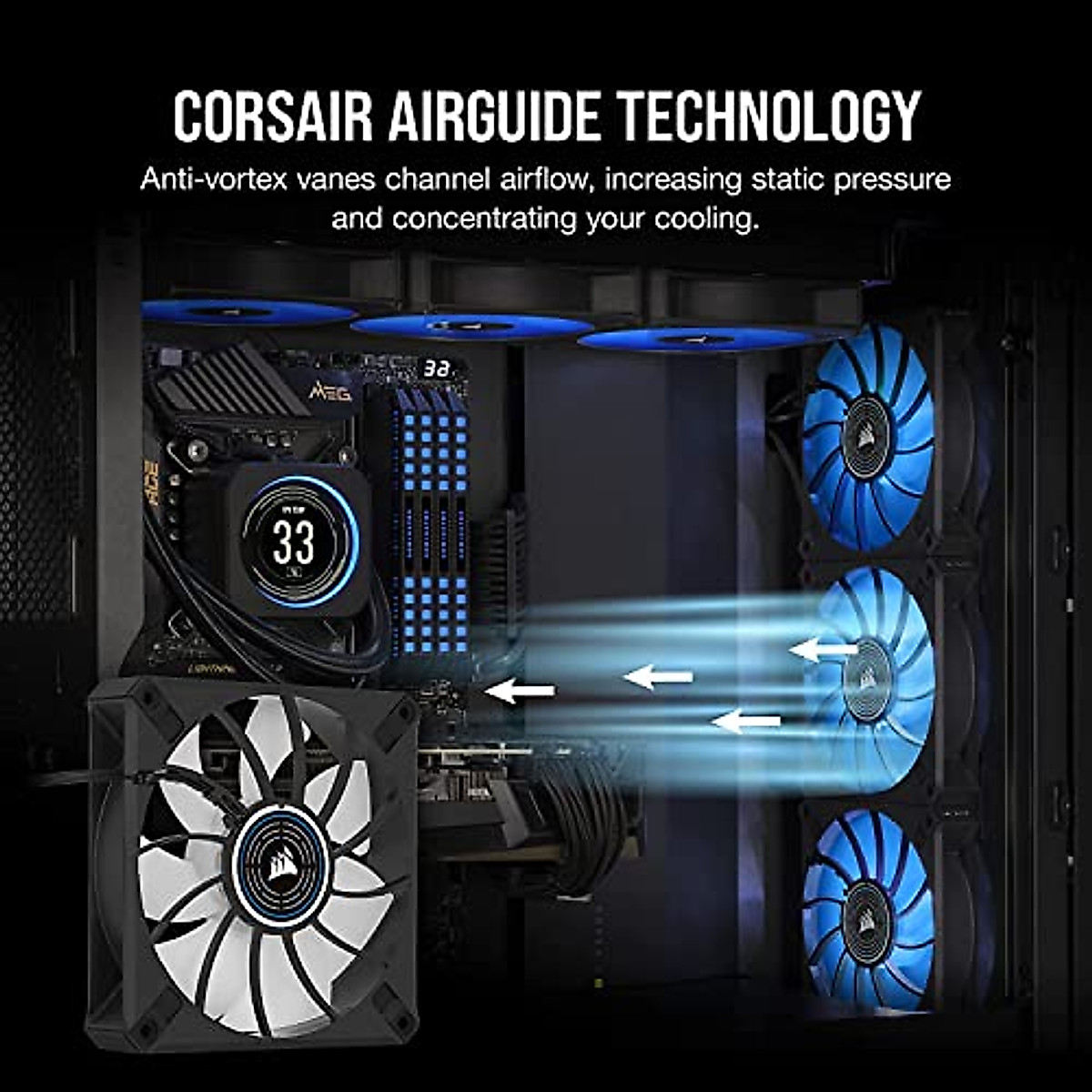 CORSAIR ML120 LED Elite, 120mm Magnetic Levitation Blue LED Case Fan with AirGuide, Single Pack, Black