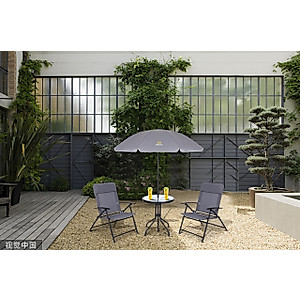 Nice C Patio Set with Umbrella, Outdoor Dinning Set, Patio Furniture Set, Table and Chairs, 4-Piece Garden Furniture Set, Glass Table, 2 Folding Chairs and Tilt Umbrella (Grey)
