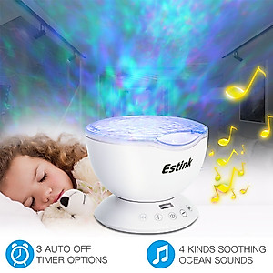 Ocean Wave Night Light Projector, Baby Lullaby Night Light with 7 Relax Light Show Projection, Music Player, Auto-Off Timer for Nap-time for Baby Nursery, Adults and Kids Bedroom, Living Room (White)