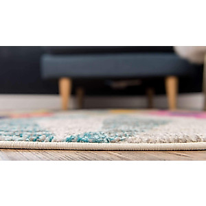 Unique Loom Sedona Collection Southwestern, Distressed, Over-Dyed, Modern, Tribal, Abstract Area Rug (6' 0 x 6' 0 Round, Multi/Beige)