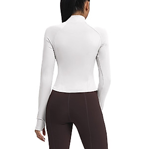 AVGO Workout Jackets for Women Slim Fit Cropped Running Jackets with Thumb Holes Half Zip Athletic Tops（White ，X-Small）