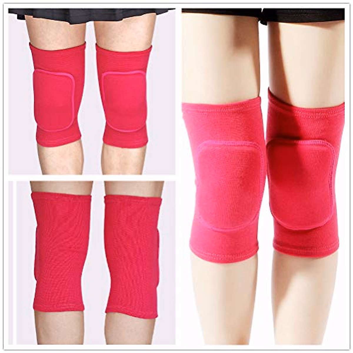 LZEEM Protective Cotton Kneepads for Woman Volleyball, Adult Knee Protector Sleeve Support Pole Dance Yoga Cycling Gym Workout Exercise Skating Knee Brace Guards for Athletic Use(Rose red)