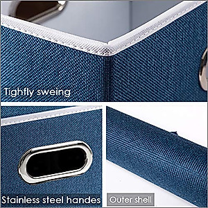 PRANDOM Foldable Storage Bin with Lid [5-Pack] Linen Fabric Decorative Storage Box Organizer Container Basket Cube with Handles Divider for Closet Office Living Room Royal Blue(14.9x9.8x9.8)