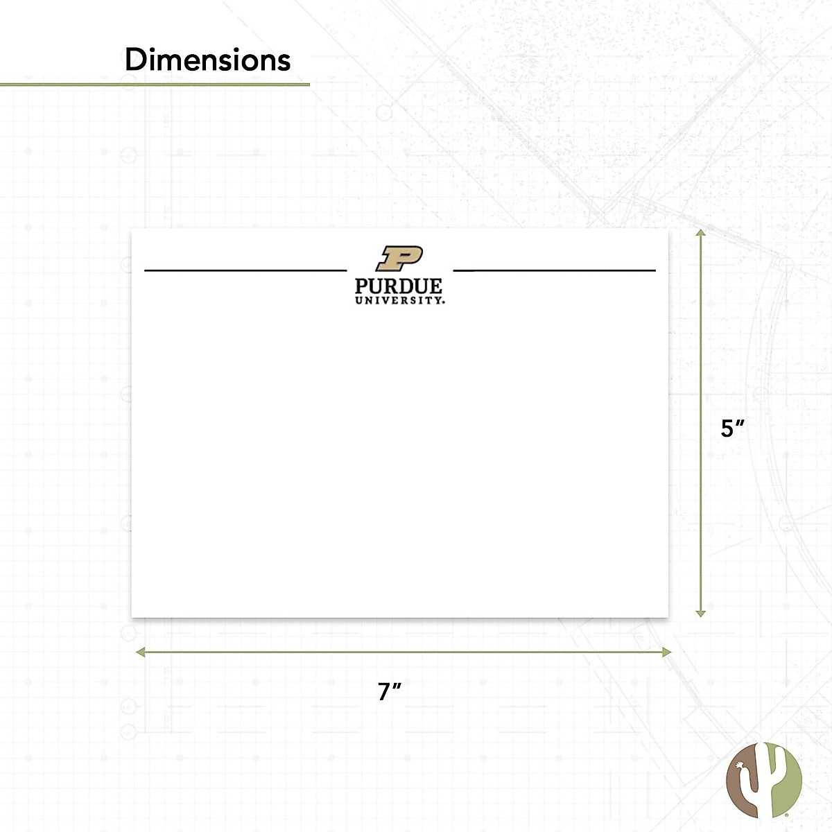 Desert Cactus Purdue University 10 Pack Notecards Stationery Cardstock Boilermakers Includes Envelopes Memo Party Thank You (Notecard 1a)
