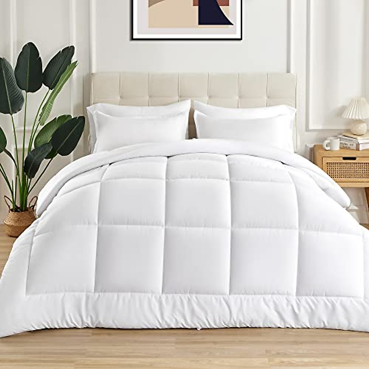 Sonive All Season Comforter Soft Fluffy Breathable Microfiber 200gsm Down Alternative Bedding Duvet Insert with 8 Corner Tabs Easy Care (White, Full/Queen)