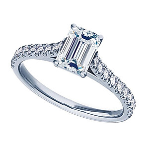1.40 TCW Emerald Cut Moissanite Solitaire With accents Engagement Bridal Ring For Women In 10KT Solid Gold In Prong Setting For Wedding Anniversary ( Center 1 CT, Clarity VVS1-VVS2 , Color D-E,7)