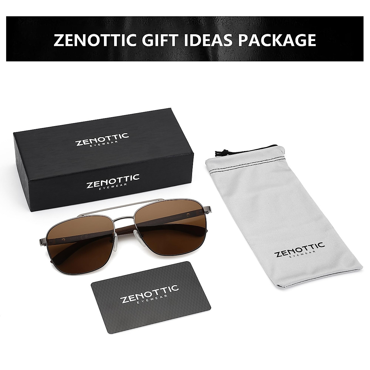 ZENOTTIC Aviator Wood Polarized Sunglasses for Men 100% UV Protection Fishing Driving Golf