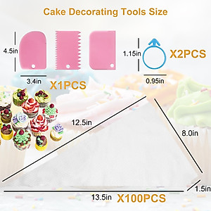 Piping Bags Disposable 100pcs, Leconico 12 Inch Thickened Pastry Bags, Anti Burst Frosting bags, Non-slip Icing Bags, Tipless Piping Bags with 2 Bag Ties 3 Cake Scraper for Royal Icing/Cake Decorating