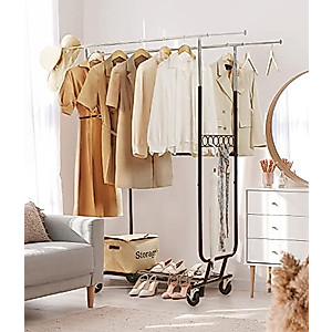 LIFEFAIR Double Clothing Garment Rack on Wheels, Capacity 610 lbs Clothing Racks for Hanging Clothes Heavy Duty Portable Collapsible Commercial Clothes Rack