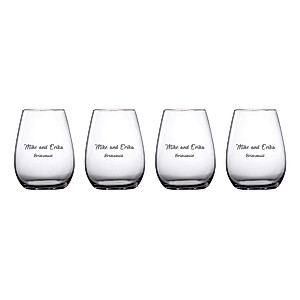 Waterford Marquis Personalized Moments 18.6oz Stemless Wine Glasses, Set of 4 Custom Engraved Crystal Wine Glasses for Red, White or Blush Wine
