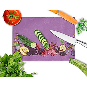 Caroline's Treasures BB5132LCB Fruits and Vegetables in Purple Glass Cutting Board Large Decorative Tempered Glass Kitchen Cutting and Serving Board Large Size Chopping Board