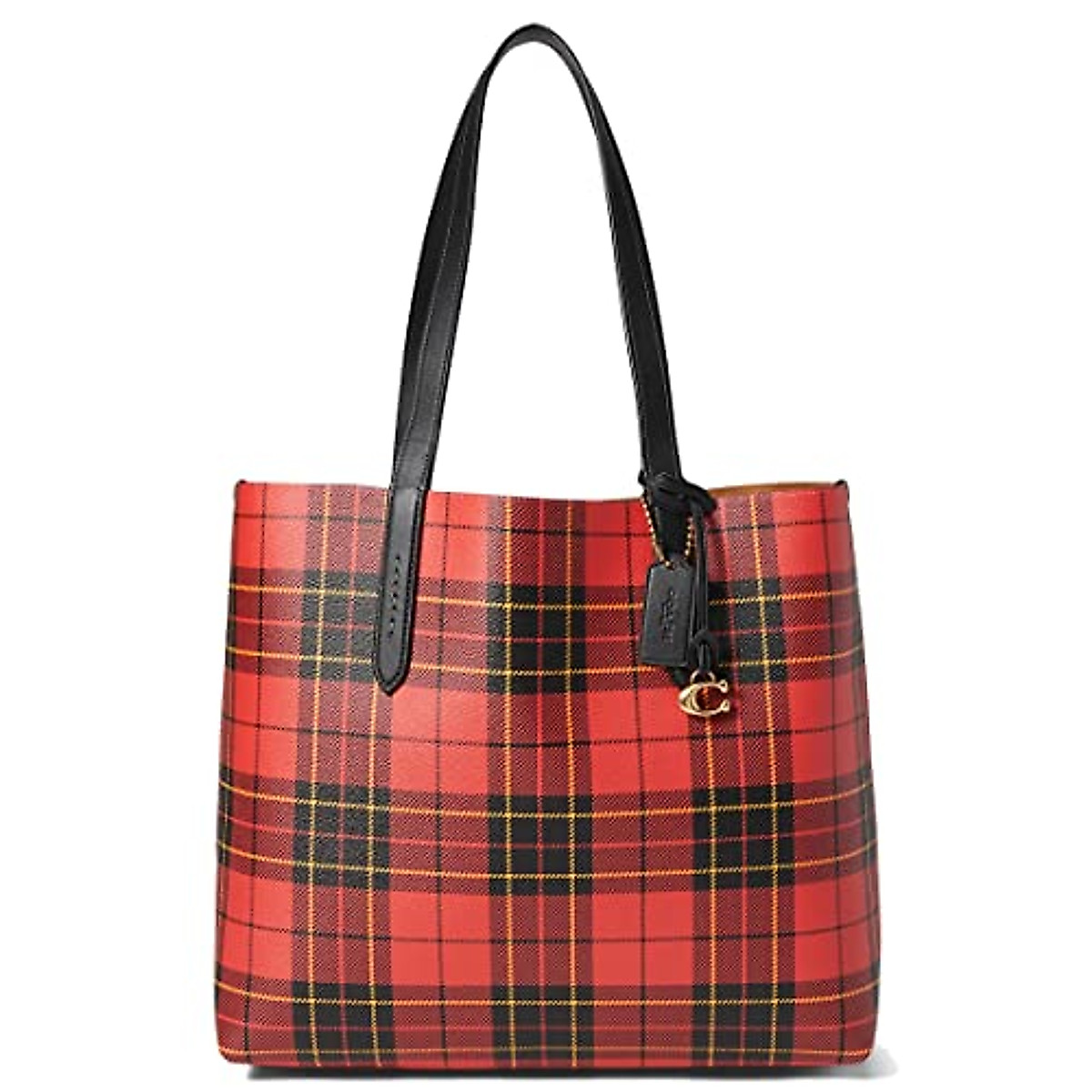 COACH Box Program Plaid Print Highline Tote Red Multi One Size