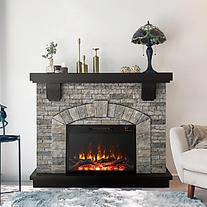 45 Inch Electric Fireplace with Mantel, Tall Fire Place Heater Freestanding with Remote Control Timer LED Flame for Living Room Bedroom, Gray