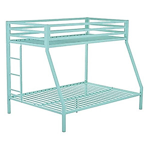 ikalido Metal Bunk Bed, Twin Over Full Size Beds with Sturdy Guard Rail & Removable Ladder, Space-Saving/Noise-Free/Aqua Green