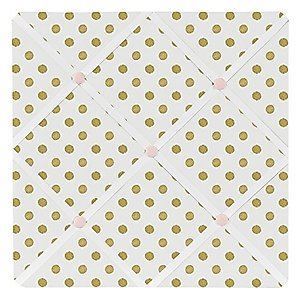 Fabric Memory/Memo Photo Bulletin Board for Blush Pink White Damask and Gold Polka Dot Amelia Collection