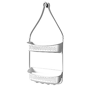 EMT ETRENDS Plastic Shower Caddy over Shower Head/Door,Hanging Shower Caddy, 2 in 1 Adjustable Shower Organizer,Rust Resistant No Drilling Anti-Swing Shelf for Bathware (4 suction cup, White)