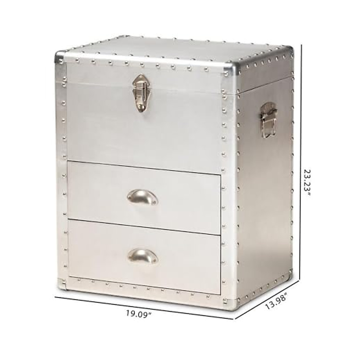 Baxton Studio Serge French Industrial Silver Metal 2-Drawer Accent Storage Chest