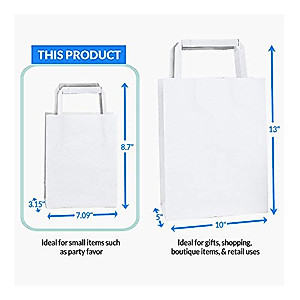 Reli. 100 Pack | 7"x3.15"x8" | Small White Paper Bags w/Handles | Kraft Paper Gift Bags/Shopping Bags | White Paper Bags for Retail, Merchandise, To Go, Parties, Small Items (White)