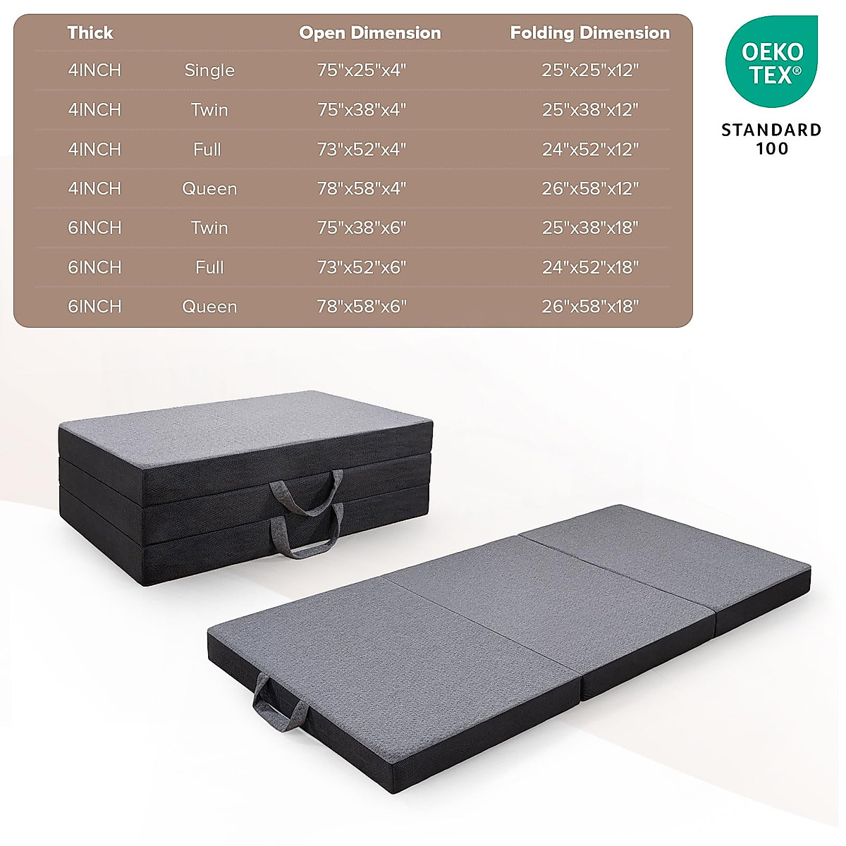 Vamcheer Tri Folding Mattress Queen Size - 6 Inch Foldable Mattress for Travel/RV/Camping/Guest Room/Yoga, Tri-fold Memory Foam Mattress with Washable Cover,78"x58"x6"