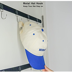 ETOWIFA Hat Organizer Rack for Baseball Caps [Up to 32 Caps] Hat Hanger Display for Wall and Over The Door Closet, Room/College Dorm Storage Holder - 2 Adhesive Straps and 8 Removable Hooks
