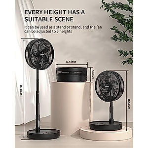 EasyAcc 12'' Portable Foldable Oscillating Standing Fan, Remote Control Rechargeable Fans for Home,10000 Battery Operated Fan with Adjustable Height, 8 Speed, Timer, Quiet Fan for Bedroom Camping