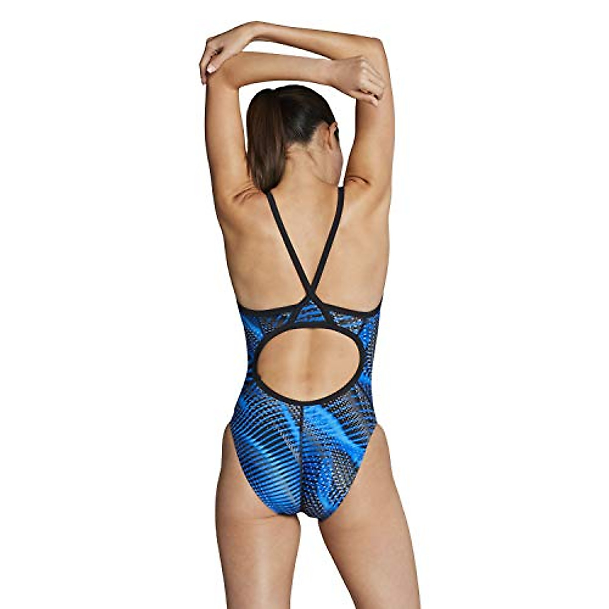 Speedo Women's Standard Swimsuit One Piece Powerflex Flyback Printed Adult Team Colors, Coded Riff Blue, 20