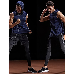 NELEUS 3 Pack Workout Athletic Gym Muscle Tank Top with Hoods,5036,Black,Grey,Navy Blue,US M,EU L