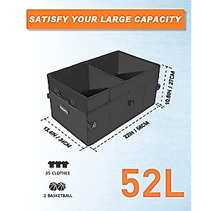 MIKKUPPA Car Trunk Organizer - Suv Trunk Organizer Oxford Material Car Trunk Organizer Trunk Storage Box with Handle, Multi-Compartment Foldable, for SUV Auto Truck Van with Non-Slip Bottom (Black)