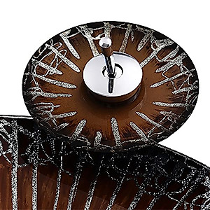 Bathroom Vessel Sink Vanity Tempered Glass Vessel Bowl Sink Round Countertop Sink Bowl with Faucet and Drain Combo Above Counter Sink, Brown with Silver Pattern