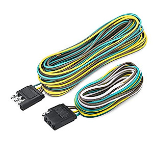 MICTUNING Trailer Wiring Harness Extension Kit - 4 Pin 25 Feet Male and 6 Feet Female Connector, 18 AWG Color Coded 4-Way Flat Wires for Under or Over 80 Inches Wide Trailers